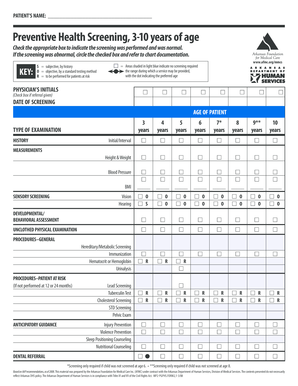 Fillable Online Preventive Health Screening 3-10 years of age ...
