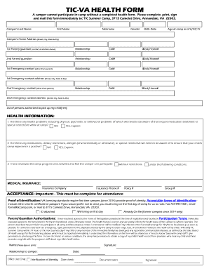 Fillable Online TIC-VA HEALTH FORM - TIC Summer Camp Fax Email Print ...