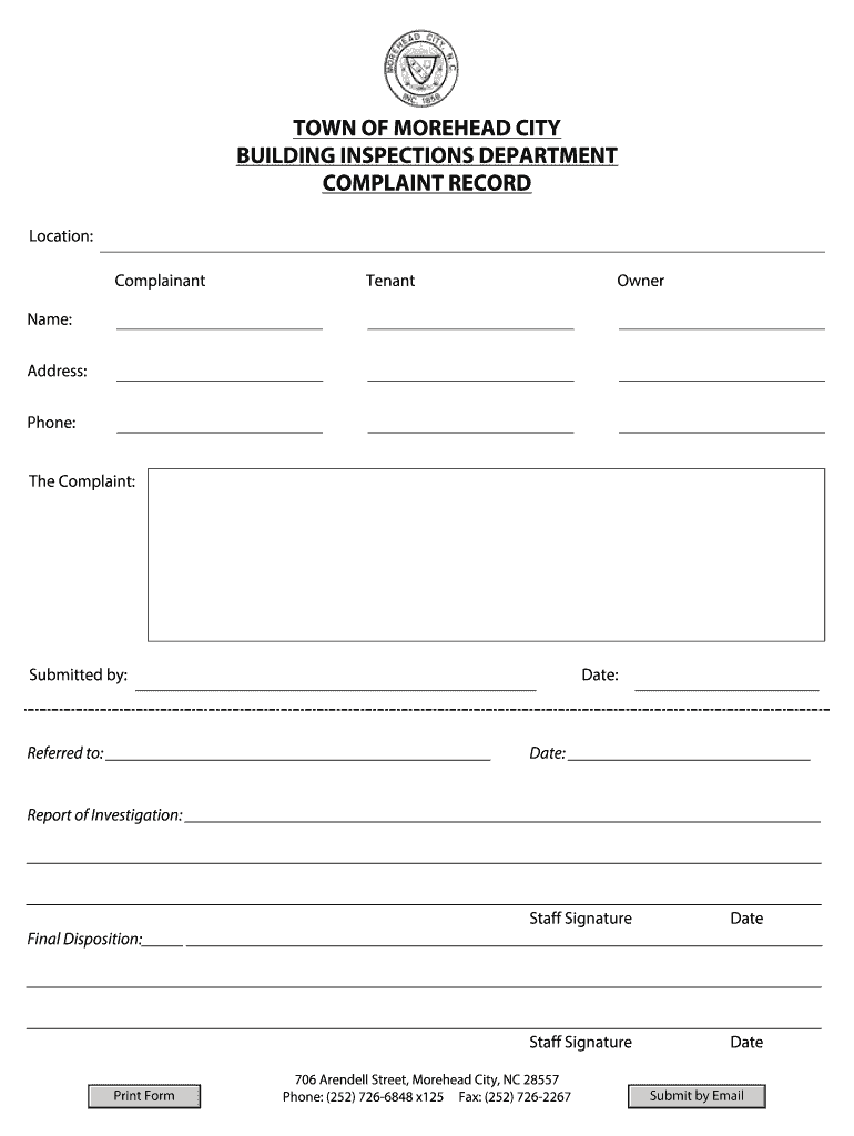 Fillable Online moreheadcity nc TOWN OF MOREHEAD CITY BUILDING ...
