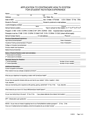 Fillable Online Application to CCH - Student Rotation - CentraCare ...