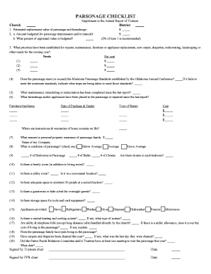 Fillable Online PARSONAGE CHECKLIST - okumcorg Fax Email Print - pdfFiller
