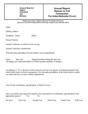 Fillable Online General Board of Annual Report Higher Deacon in Full ...
