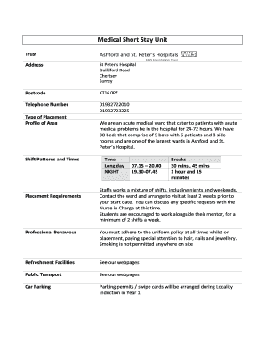 Fillable Online ashfordstpeters nhs Medical Short Stay Unit - St Peters ...