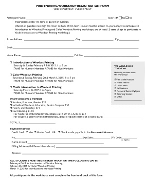 Fillable Online fresnoartmuseum PRINTMAKING WORKSHOP REGISTRATION FORM ...