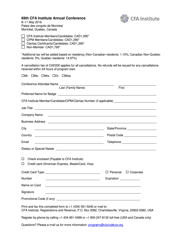 Fillable Online cfainstitute 69th CFA Institute Annual Conference Fax Email Print - pdfFiller