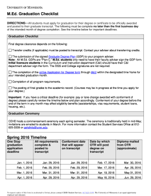 Fillable Online cehd umn MEd Graduation Checklist - University of ...
