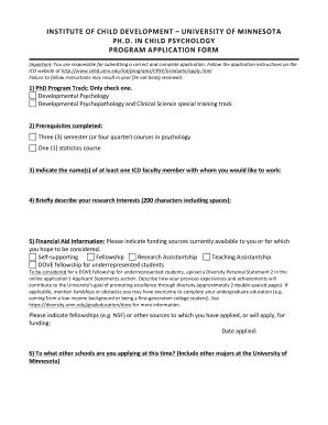 Fillable Online cehd umn INSTITUTEOF CHILDDEVELOPMENT UNIVERSITYOF MINNESOTA PHD Fax Email Print ...
