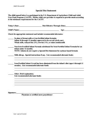 Fillable Online cehd umn SPECIAL DIET STATEMENT - University of ...