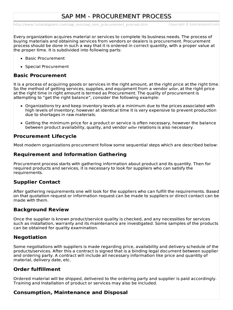 Fillable Online SAP MM - PROCUREMENT PROCESS Fax Email Print - pdfFiller