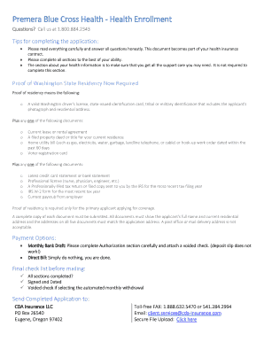 Fillable Online Premera Blue Cross Health - Health Enrollment Fax Email ...