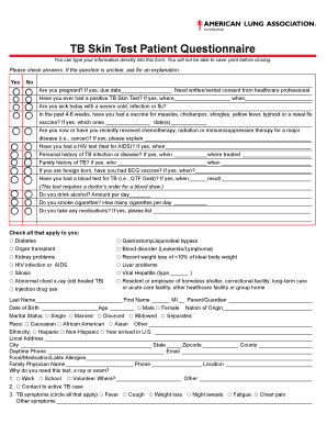 Fillable Online lung TB Skin Test Patient Questionnaire - American Lung ...