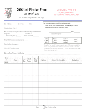 Fillable Online calumetcouncil 2016 Unit Election Form ...