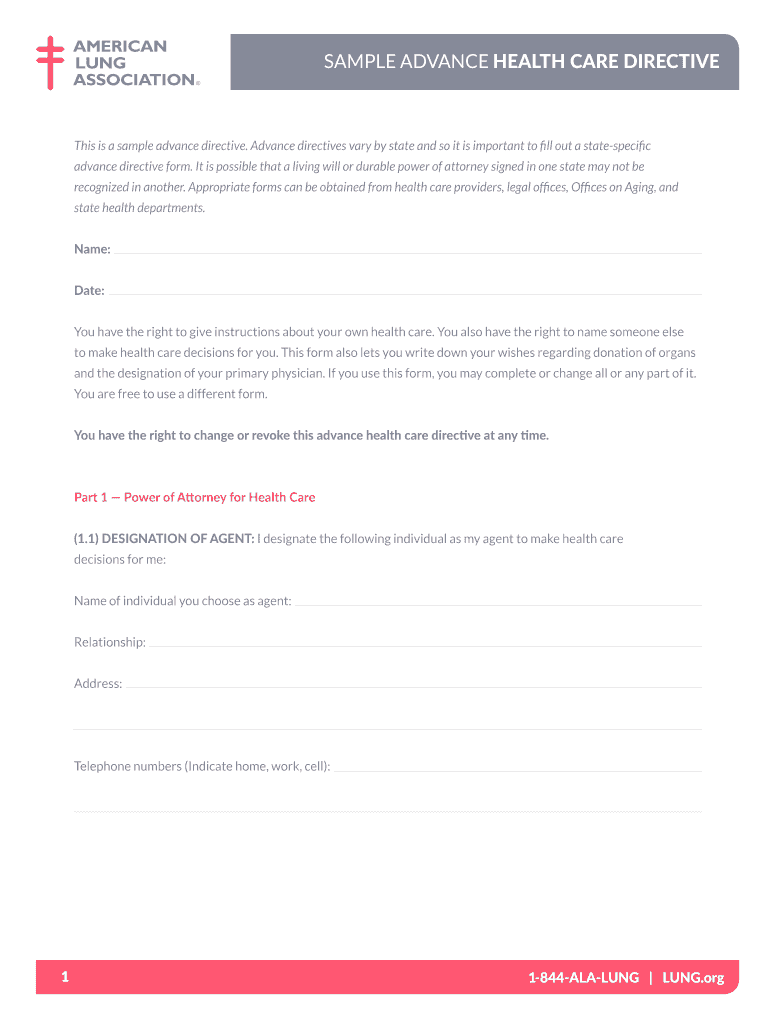 Fillable Online SAMPLE ADVANCE HEALTH CARE DIRECTIVE Fax Email Print ...