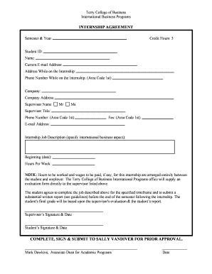 Fillable Online media terry uga Internship Agreement - University of ...