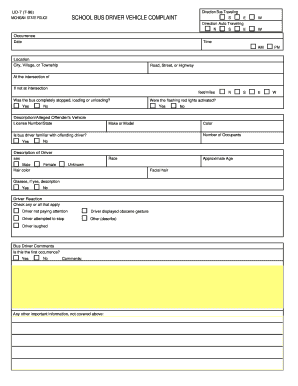 Fillable Online msbo UD-007 School Bus Driver Vehicle Complaint Fax ...