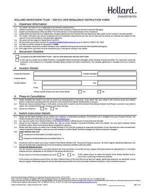 Fillable Online HOLLARD INVESTMENT PLAN SWITCH AND REBALANCE ...