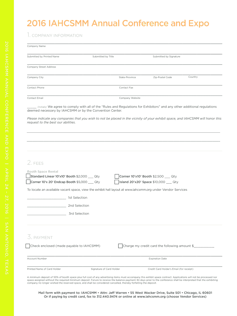 Fillable Online iahcsmm 2016 IAHCSMM AnnuAl ConferenCe amp expo ...