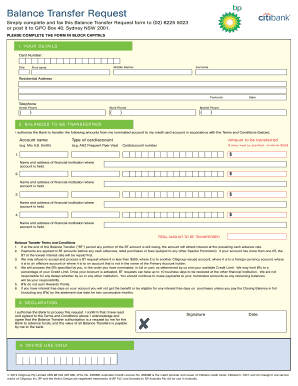 Fillable Online citibank com Balance Transfer Request Balance Transfer ...