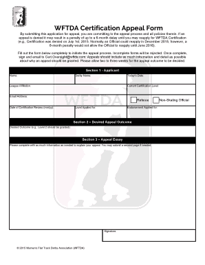 Fillable Online WFTDA Certification Appeal Form Fax Email Print - pdfFiller