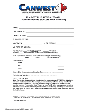 Fillable Online 2014 COST PLUS MEDICAL TRAVEL Attach this form to your Cost Fax Email Print ...