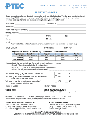 Fillable Online Please complete one form and submit payment for each individual attendee Fax ...