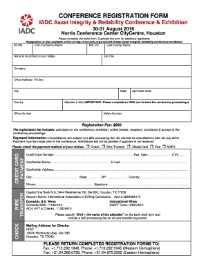 Fillable Online iadc CONFERENCE REGISTRATION FORM IADC Asset Integrity ...