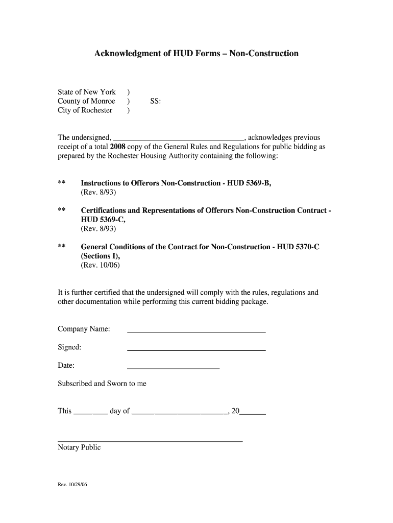 Fillable Online rochesterhousing Acknowledgment of HUD Forms Non ...