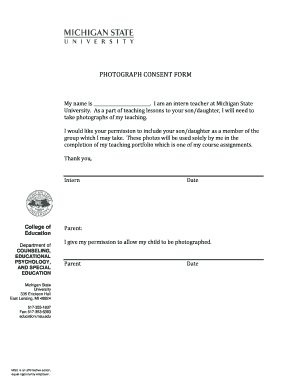 Fillable Online education msu PHOTOGRAPH CONSENT FORM - Michigan State ...