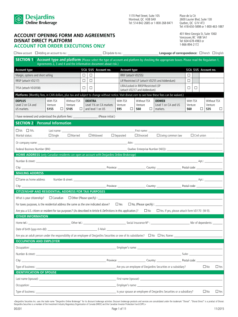Fillable Online ACCOUNT OPENING FORM AND AGREEMENTS DISNAT DIRECT ...