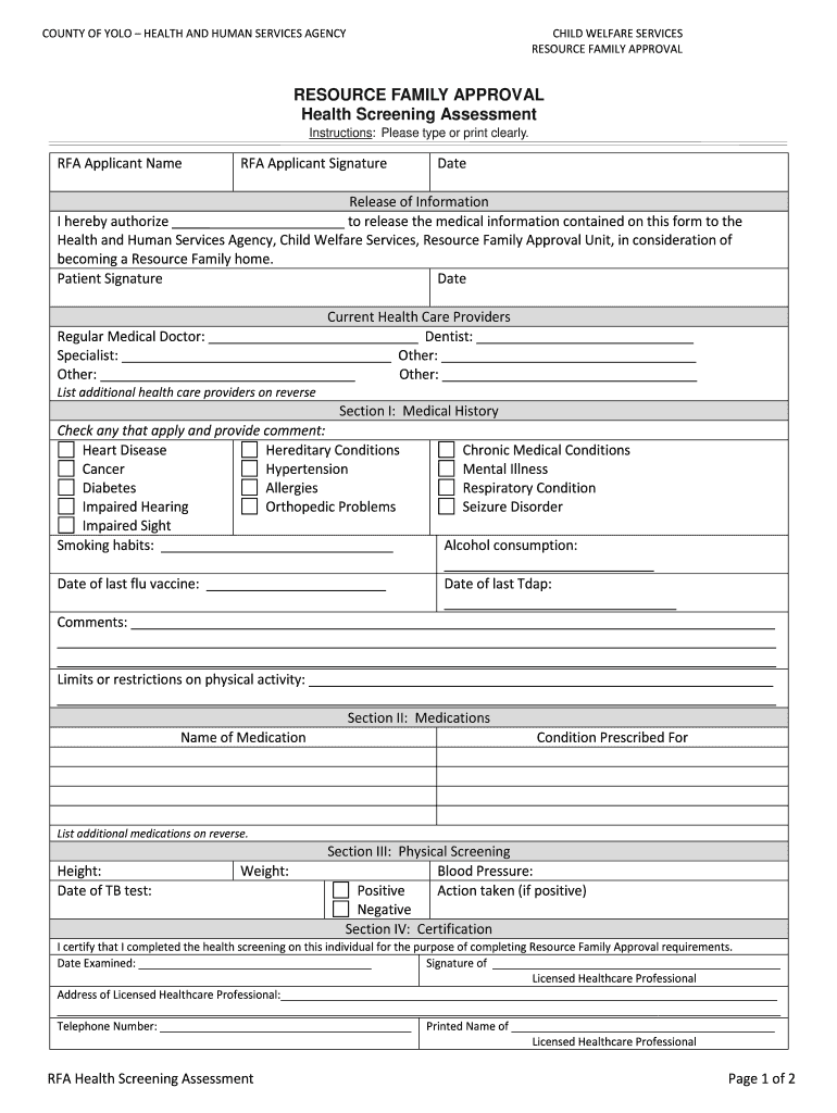 Fillable Online RFA Health Screening Assessment 111615 Fax Email Print ...