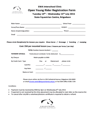 Fillable Online EWA Interschool Clinic Open Young Rider Registration ...