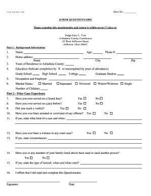 Fillable Online JUROR QUESTIONNAIRE Please complete this questionnaire and Fax Email Print ...