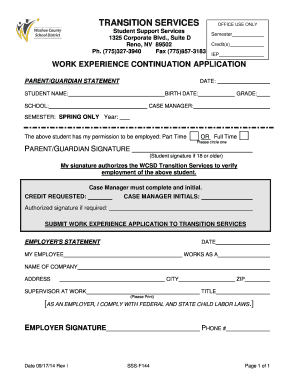 Fillable Online Semester IEP WORK EXPERIENCE CONTINUATION APPLICATION ...