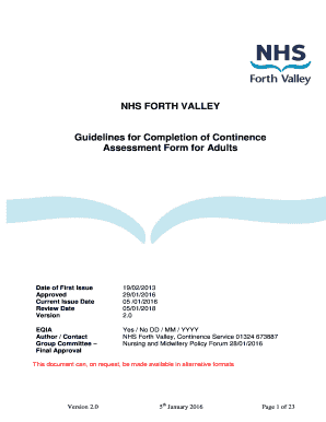 Fillable Online Completion of Continence Assessment Forms for - NHS ...