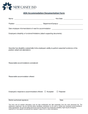 Fillable Online ADA Accommodation Documentation Form - NEW CANEY ISD ...