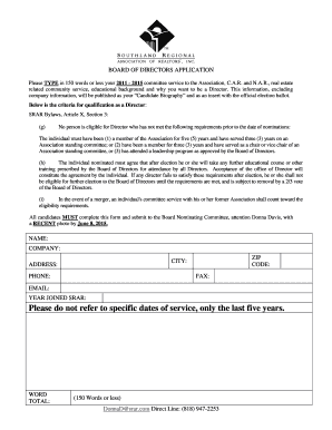Fillable Online BOARD OF DIRECTORS APPLICATION - SRAR Fax Email Print ...