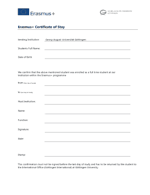 Fillable Online Erasmus Certificate of Stay - uni-goettingende Fax ...