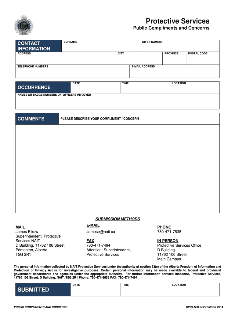 Fillable Online nait Public Compliments and Concerns OUR DEDICATION ...