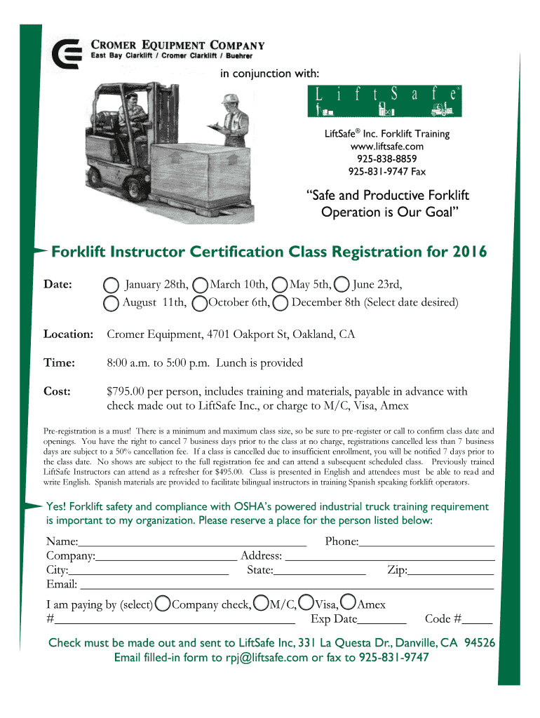 Fillable Online Forklift Instructor Certification - bliftsafecomb Fax Email Print - pdfFiller