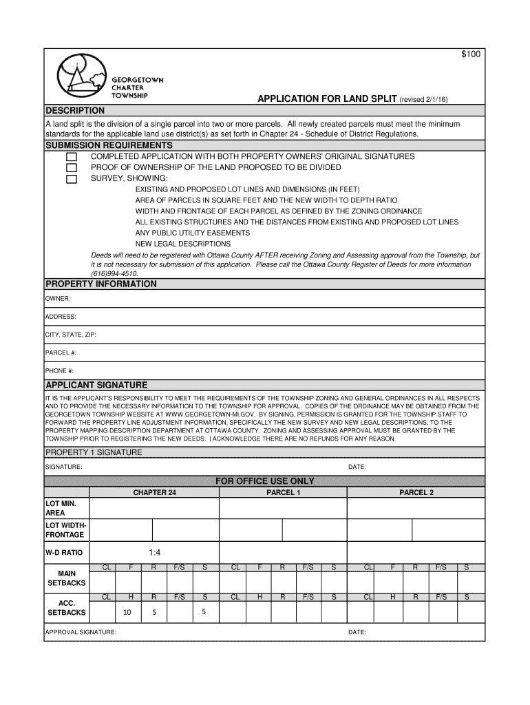 Fillable Online georgetown-mi APPLICATION FOR LAND SPLIT DESCRIPTION SUBMISSION REQUIREMENTS Fax ...