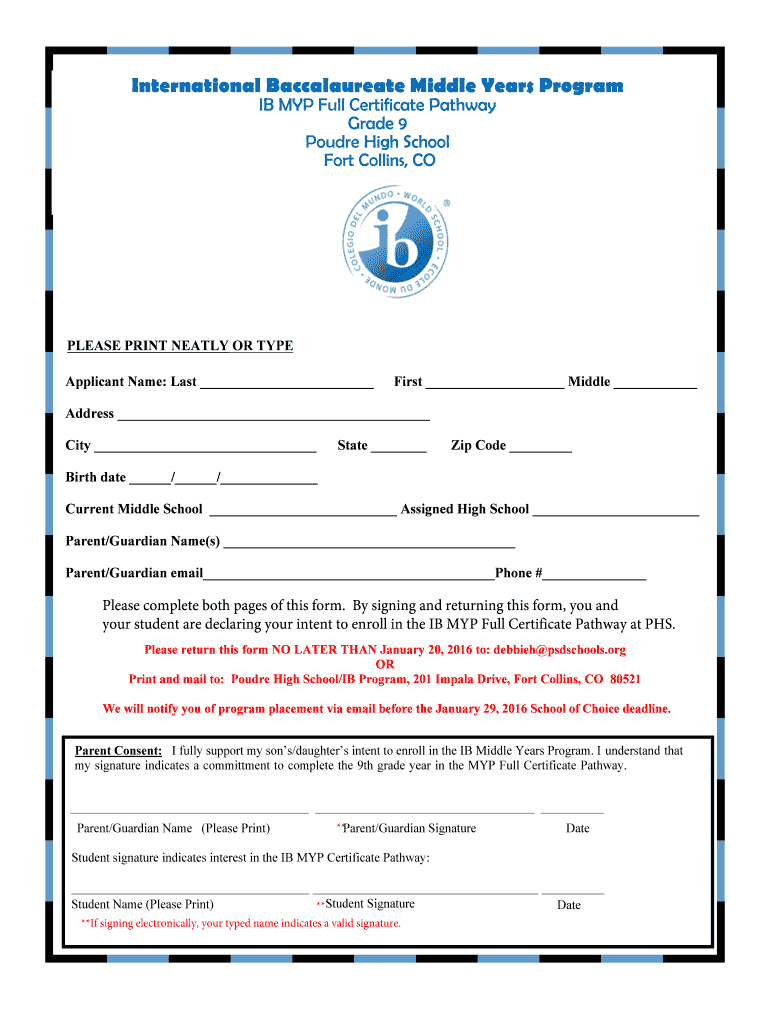 Fillable Online phs psdschools International Baccalaureate Middle Years ...