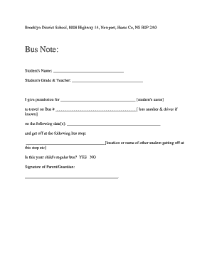 Fillable Online bdes ednet ns Bus Note - Nova Scotia Department of ...