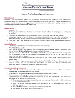 Fillable Online Remind: Teacher/Coach/Sponsor Procedures Fax Email ...