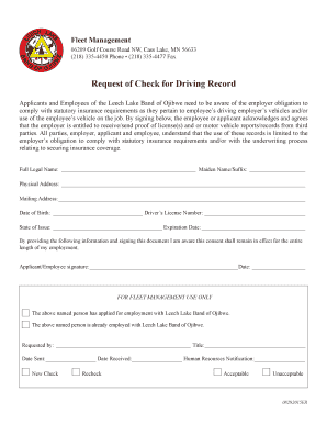 Fillable Online llojibwe Request of Check for Driving Record Form Fax ...