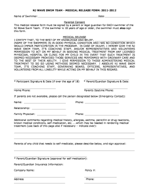 Fillable Online newjerseywave NJ WAVE SWIM TEAM - MEDICAL RELEASE FORM ...