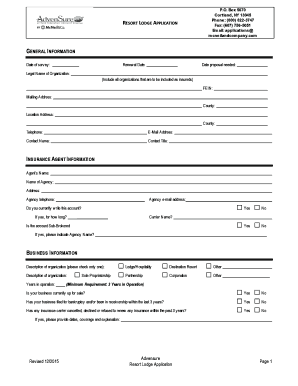 Fillable Online Advensure Page 1 Resort Lodge Application Fax Email ...