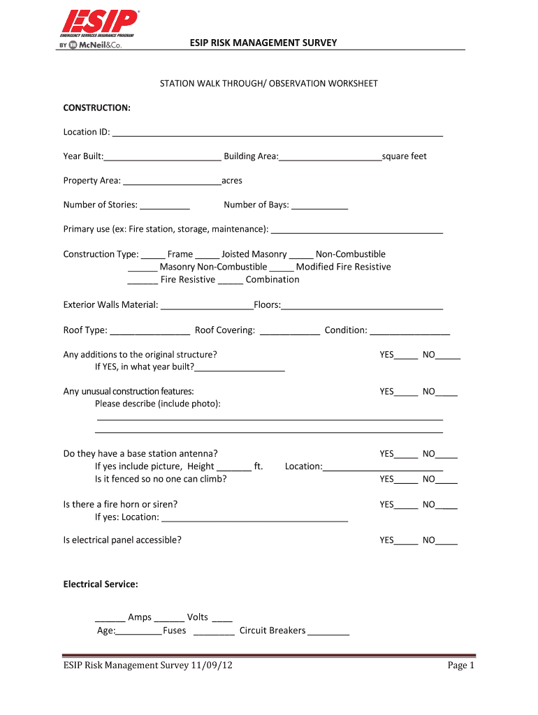 Fillable Online ESIP RISK MANAGEMENT SURVEY - McNeil Co Fax Email Print ...