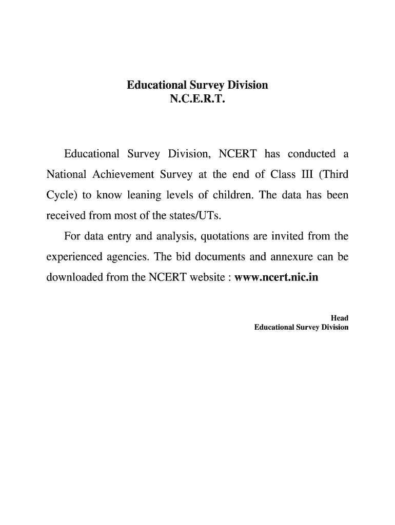 Fillable Online ncert nic Educational Survey Division NCERT - ncert nic Fax Email Print - pdfFiller