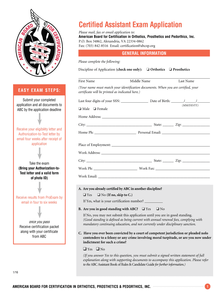 Fillable Online abcop Certified Assistant Exam Application - ABC Home ...