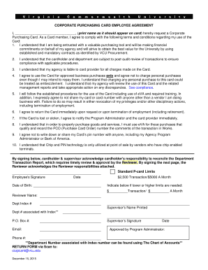 Fillable Online CORPORATE PURCHASING CARD EMPLOYEE AGREEMENT I ...